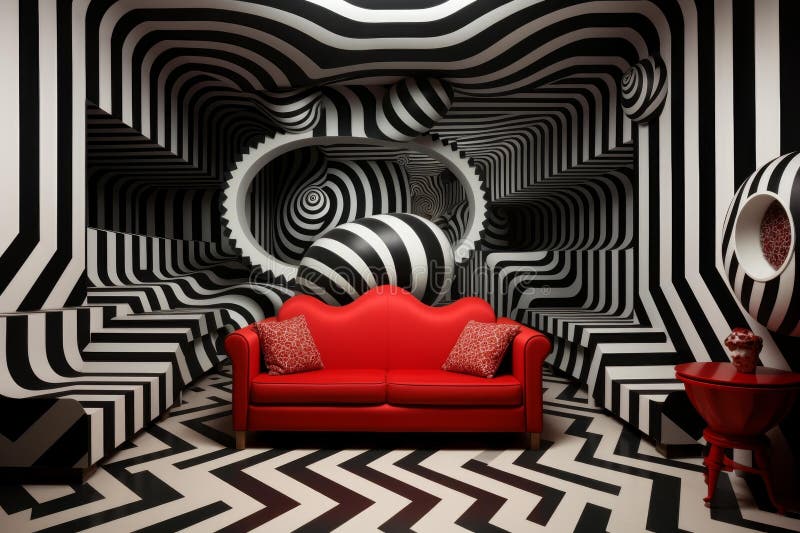 Abstract Geometric Room with Red Sofa Stock Image - Image of lifestyle ...