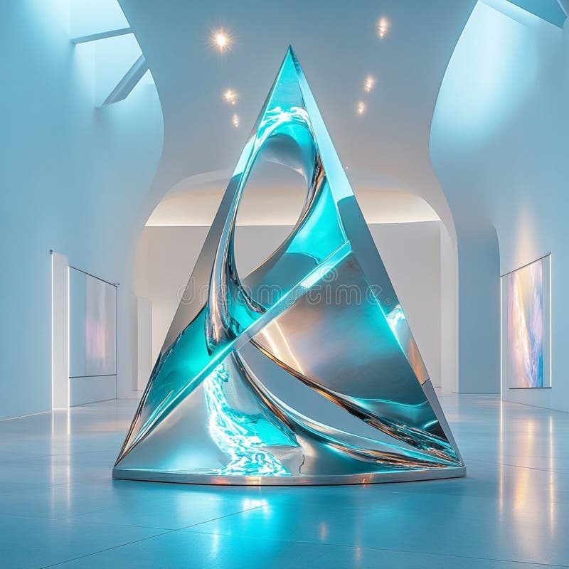 Abstract Geometric Sculpture in Modern Art Gallery, Illuminated by Soft ...