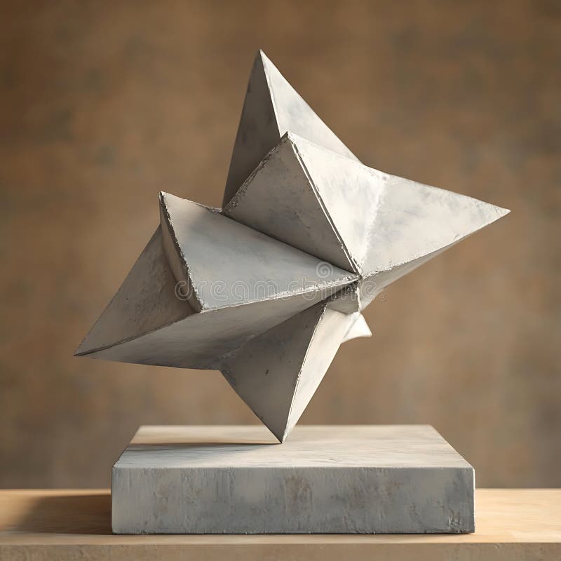 Abstract Geometric Sculpture on Wooden Base Stock Illustration - Illustration of paper, lighting ...