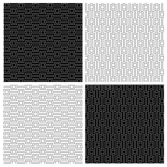 Abstract Geometric Seamless Black White Outline Vector Stripe Pattern ...