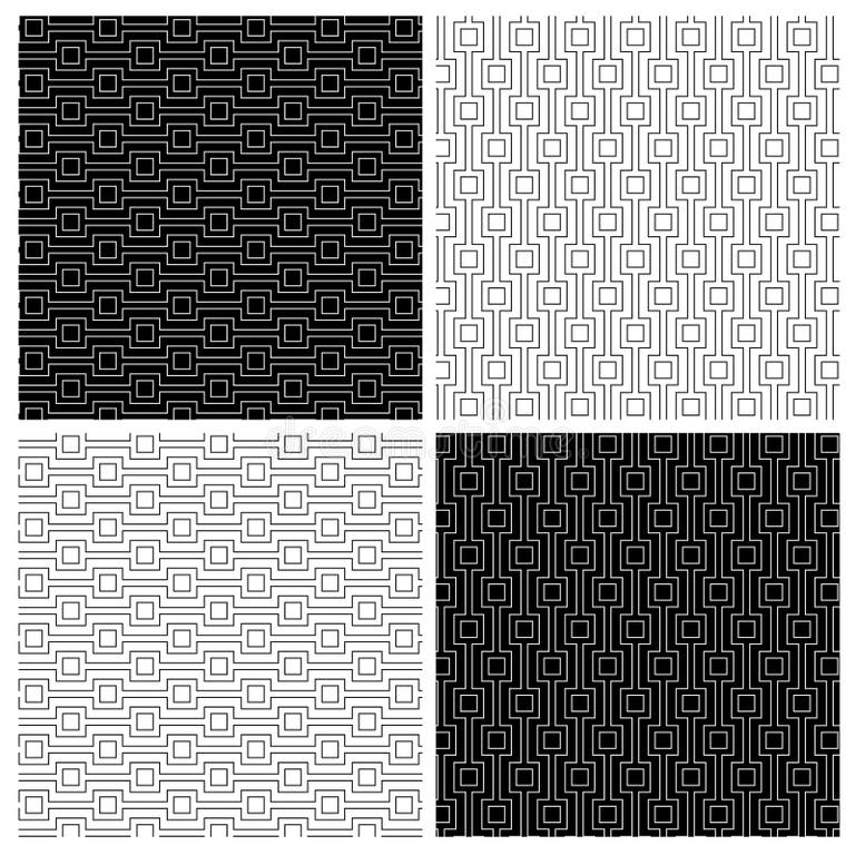 Abstract Geometric Seamless Black White Outline Vector Stripe Pattern ...