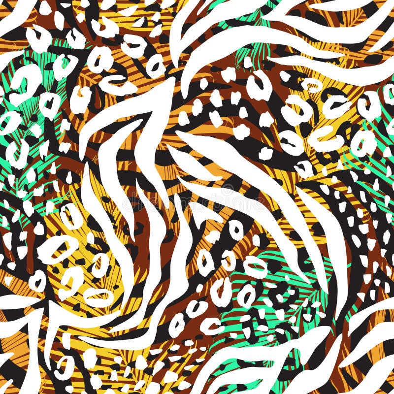 Abstract Geometric Seamless Pattern with Animal Print. Trendy Hand ...