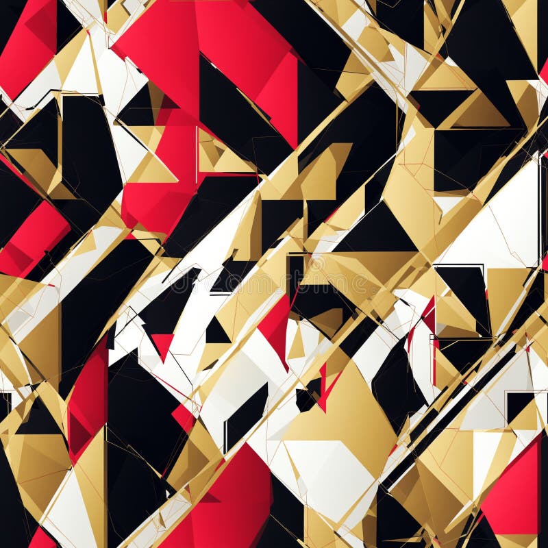 Abstract Red Gold Geometric Seamless Pattern Black White Digital ...