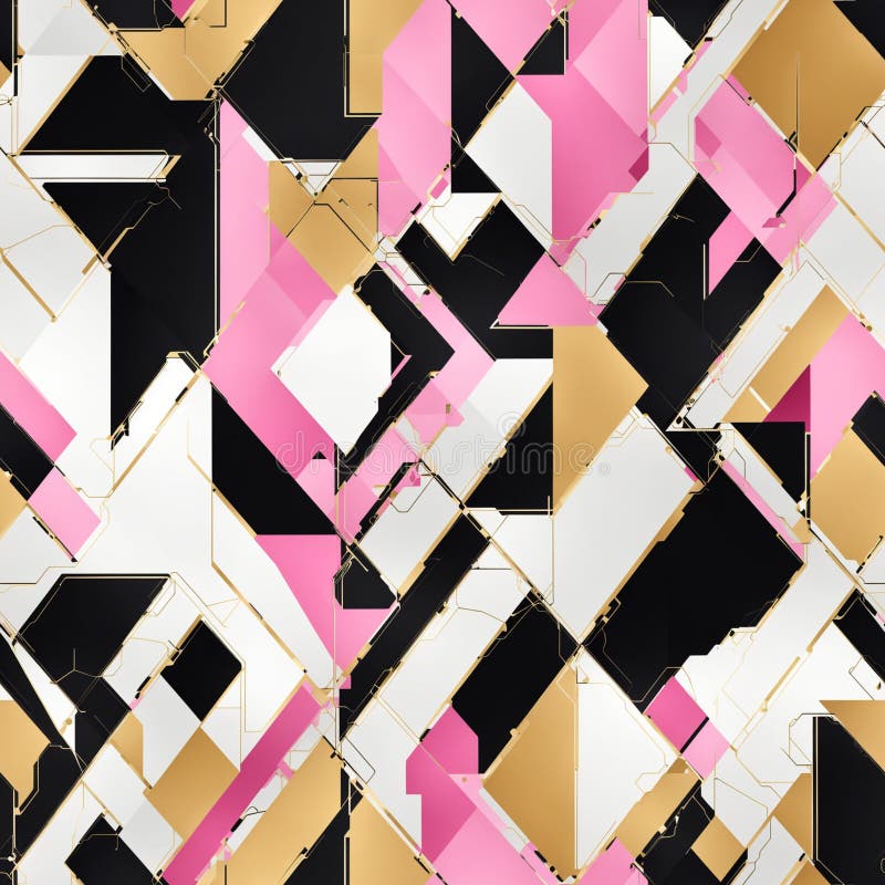 Abstract Pink Geometric Seamless Pattern Black White Digital Background ...