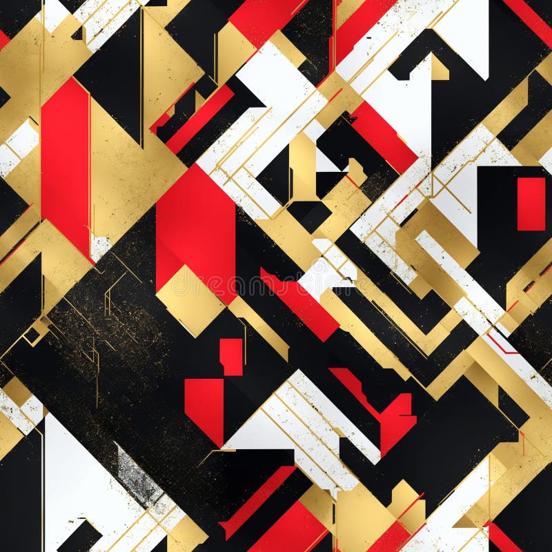 Abstract Red Gold Geometric Seamless Pattern Black White Digital ...