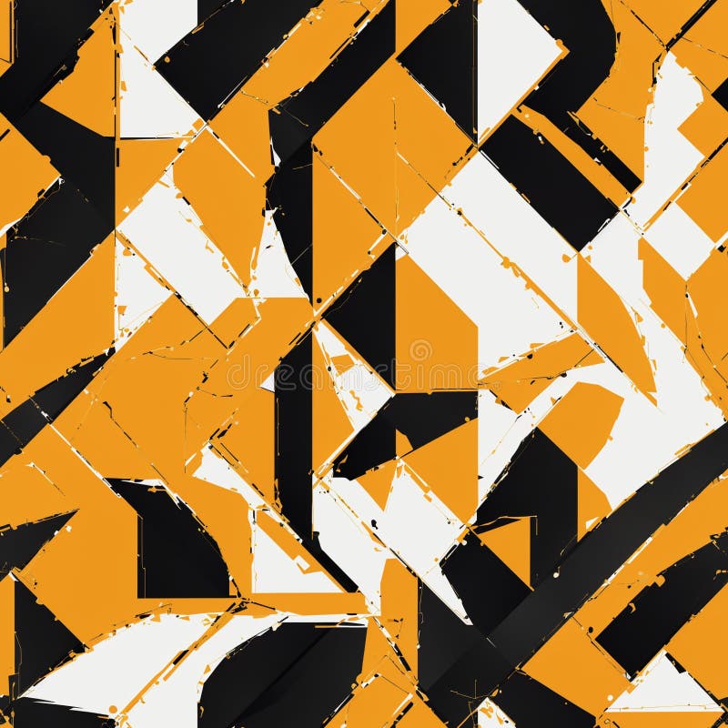 Orange Abstract Geometric Seamless Pattern Black White Digital ...