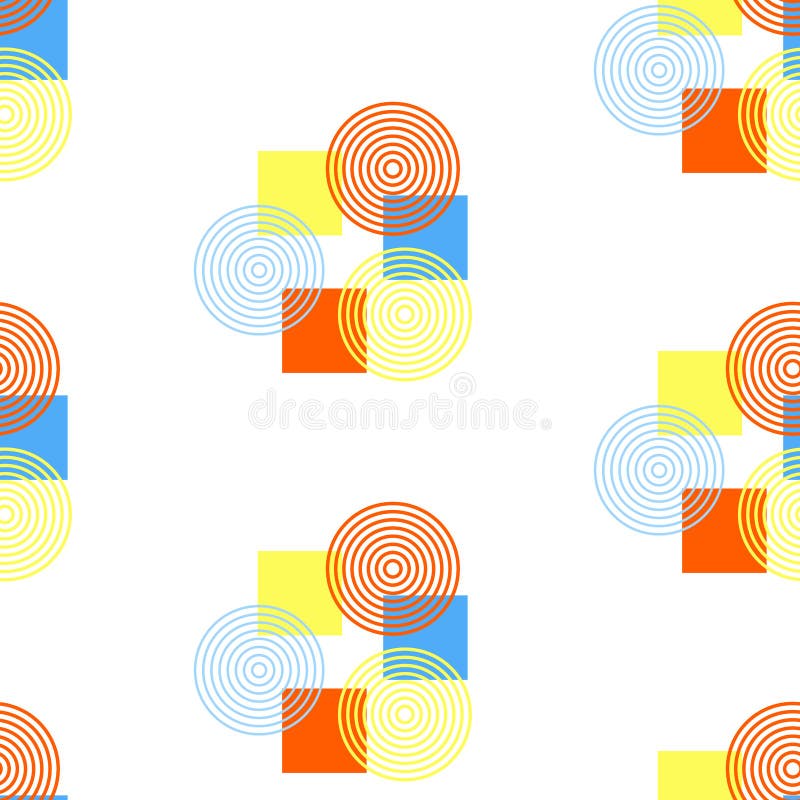 Abstract Geometric Seamless Pattern. Circles and Squares in Yellow Blue ...