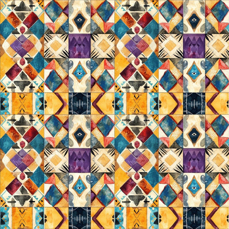 Abstract Geometric Seamless Pattern in Multicolored Patchwork Style ...