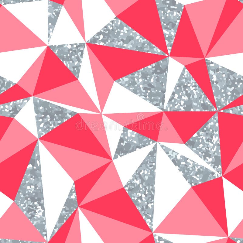 Abstract Geometric Seamless Pattern With Silver Glitter Texture Stock