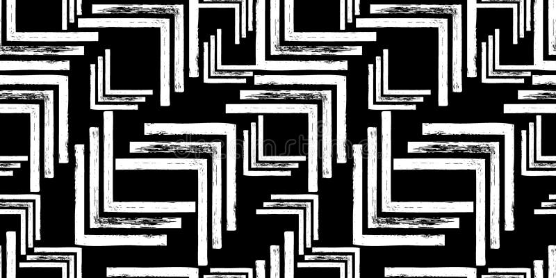 Abstract Geometric Seamless Pattern with White Textured Lines on Black ...