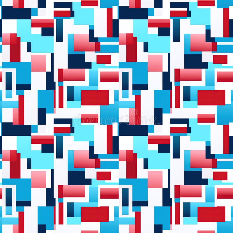 Abstract Geometric Seamless Red and Blue Pattern on White Background ...