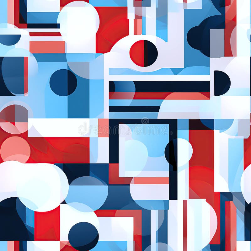 Abstract Geometric Seamless Red and Blue Pattern on White Background ...