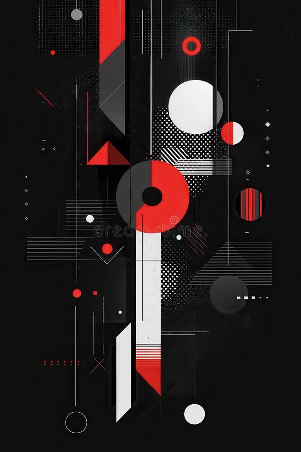 Abstract Geometric Shapes on a Black Background Featuring Red, White ...