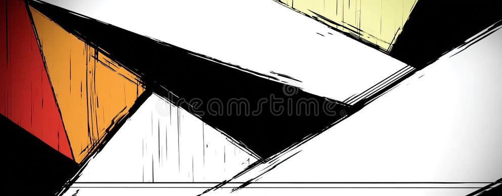 Abstract Geometric Shapes in Black, White, Orange, and Yellow. Sharp ...