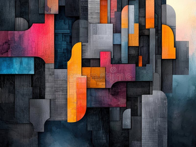 Abstract Geometric Shapes Blend in Vibrant Colors Creating a Modern Art ...