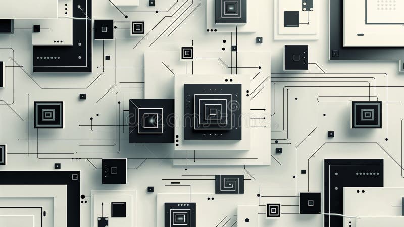 Abstract Geometric Shapes and Circuit Lines on a Soft Gradient ...