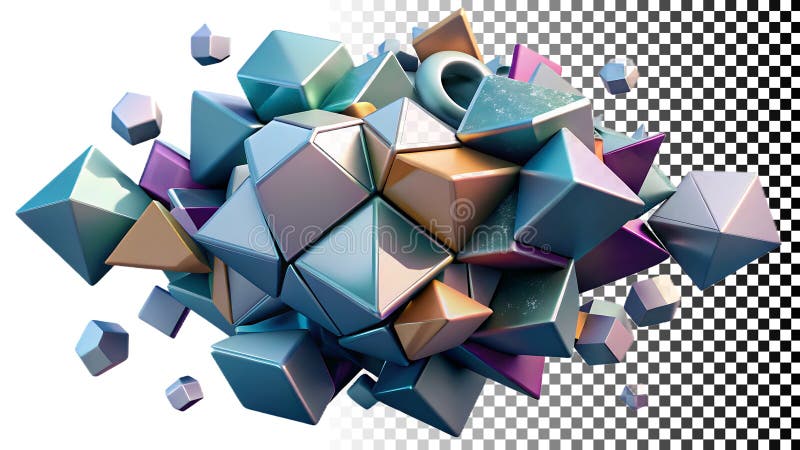 Abstract Geometric Shapes Cluster, Complex Multifaceted Graphic Element ...
