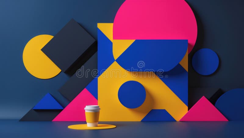 Abstract Geometric Shapes with Coffee Cup in Modern Design Setting ...