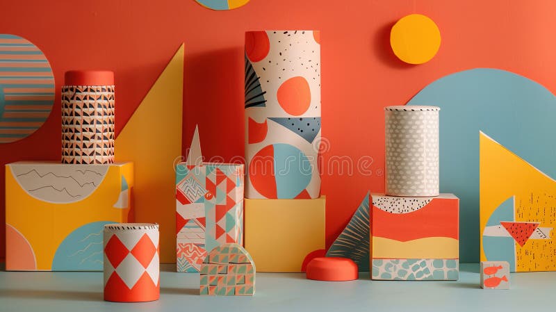 Abstract Geometric Shapes Colorful Cylinders Stock Illustration ...