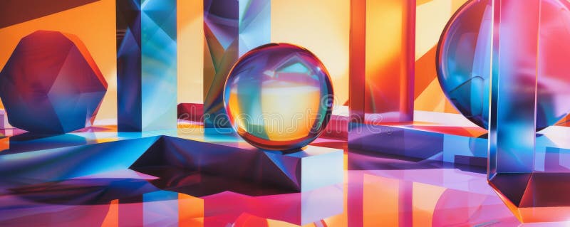 Abstract Geometric Shapes with Colorful Reflections Stock Image - Image ...