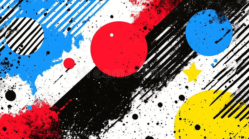 Abstract Geometric Shapes with Colorful Splatter and Stripes Background ...