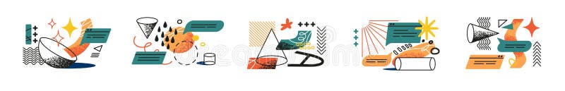 Abstract Geometric Shapes Compositions Set. Communication, Messages ...