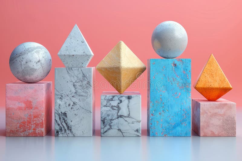 Abstract Geometric Shapes 3D Render Set Stock Illustration ...