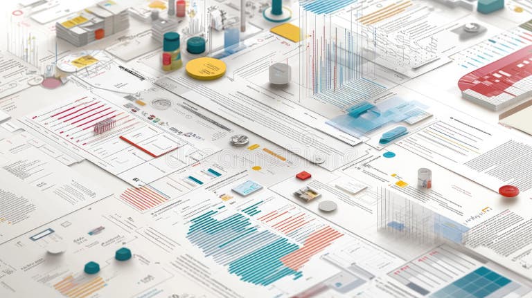 Abstract Geometric Shapes and Data Visualizations Arranged on a White ...