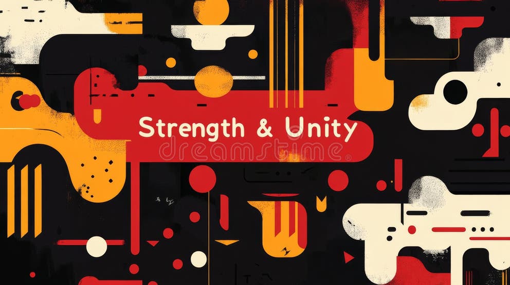Abstract Geometric Shapes Design with Strength and Unity Text on Black ...