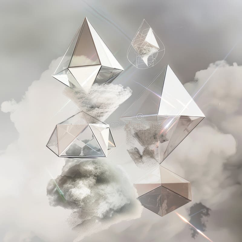Abstract Geometric Shapes in Ethereal Cloudy Background Stock Photo ...