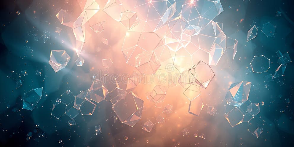Abstract Geometric Shapes Floating in Space with a Glowing Light Behind ...