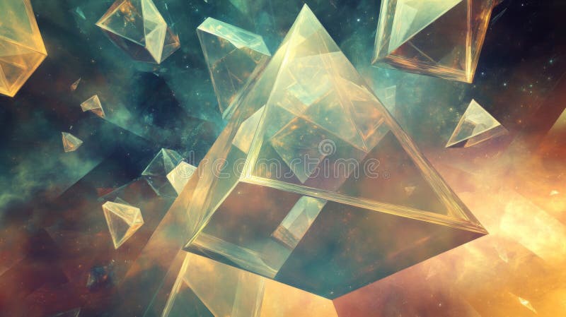 Abstract Geometric Shapes Floating in a Starry Sky Stock Illustration ...