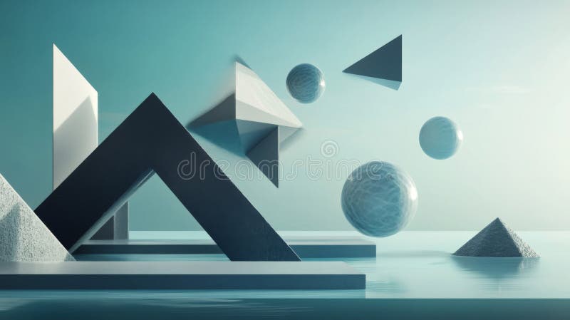 Abstract Geometric Shapes Floating on Teal Water Stock Illustration ...
