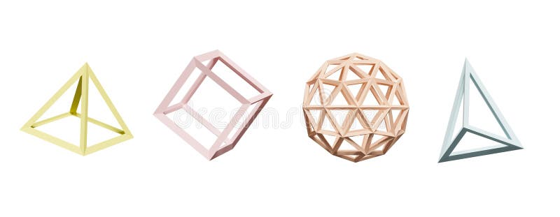 Abstract Geometric Shapes in Isolated Background, 3d Rendering. Pastel ...