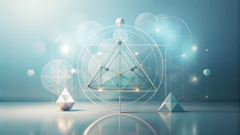 Abstract Geometric Shapes and Lines Composition Featuring a Central ...