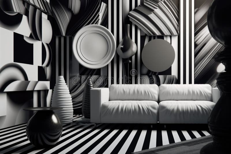 Abstract Geometric Shapes in a Monochrome Room Stock Illustration ...