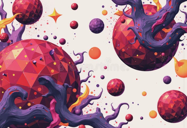 Abstract Geometric Shapes with Neo-psychedelic Patterns in Vibrant ...