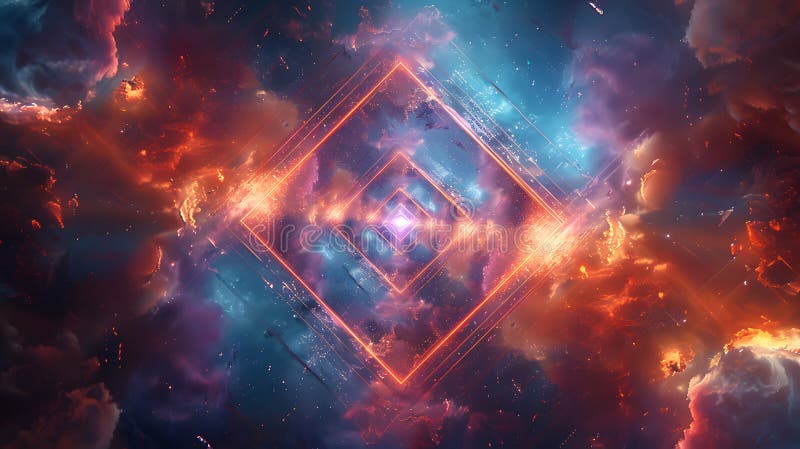 Abstract Geometric Space Art with Neon Lights and Cosmic Background ...