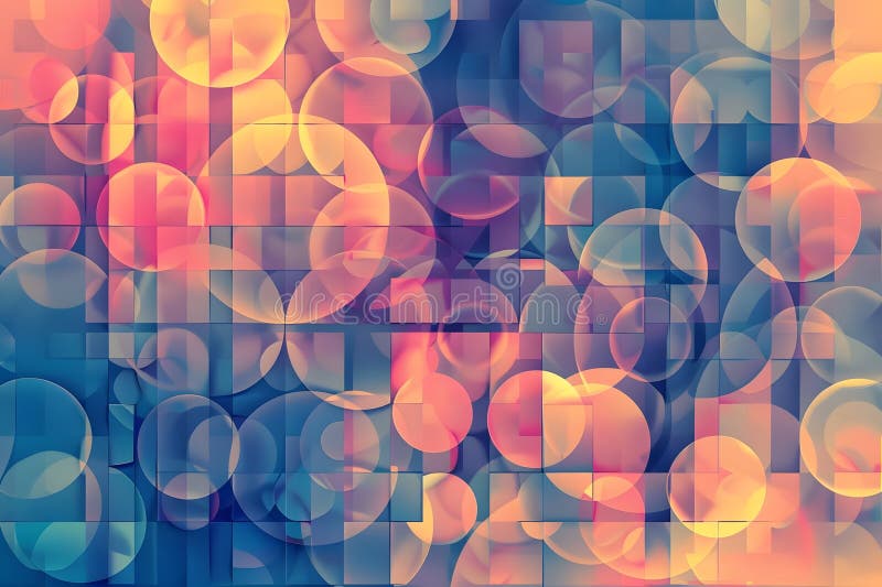 Abstract Geometric Shapes, Overlapping Circles and Squares in Warm and ...