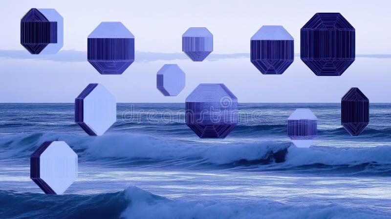 Abstract Geometric Shapes Overlaying a Serene Ocean Landscape Stock ...