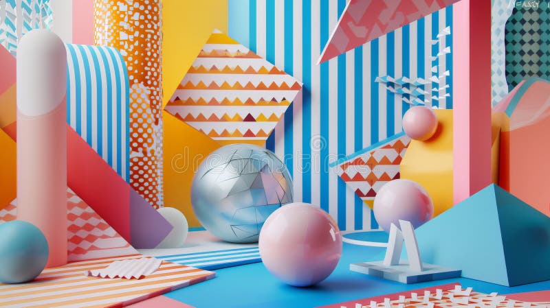 Abstract Geometric Shapes and Patterns in a Colorful Display Stock ...