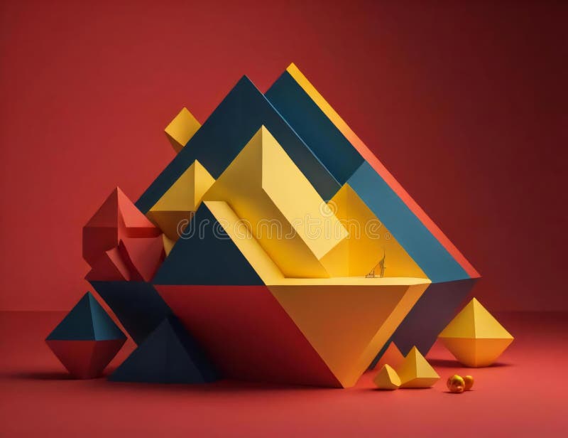 Abstract Geometric Shapes on Red Background. Generative Ai Stock ...