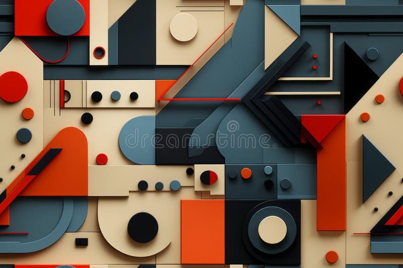 Abstract Geometric Shapes in Red Orange and Blue Stock Illustration ...