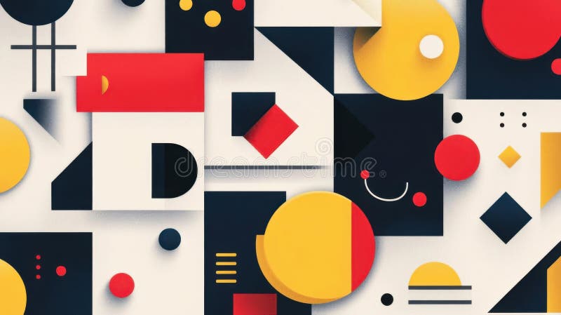 Abstract Geometric Shapes, Red, Yellow, Black, and White Stock ...