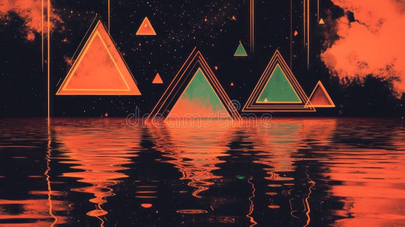 Abstract Neon Triangles Reflecting on Water, Futuristic Scenery Stock ...