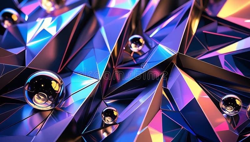 Abstract Geometric Shapes with Reflective Spheres Stock Illustration ...