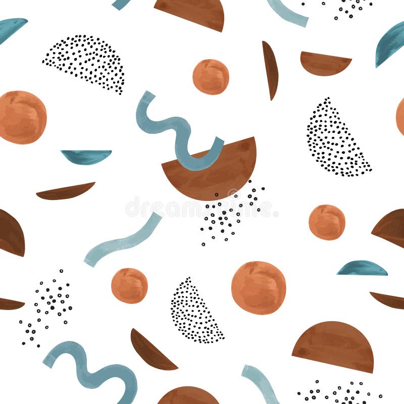Abstract Geometric Shapes Seamless Pattern. Watercolor Minimal Waves ...