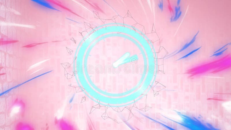 Abstract Geometric Shapes Spinning and Digital Clock Ticking Over ...