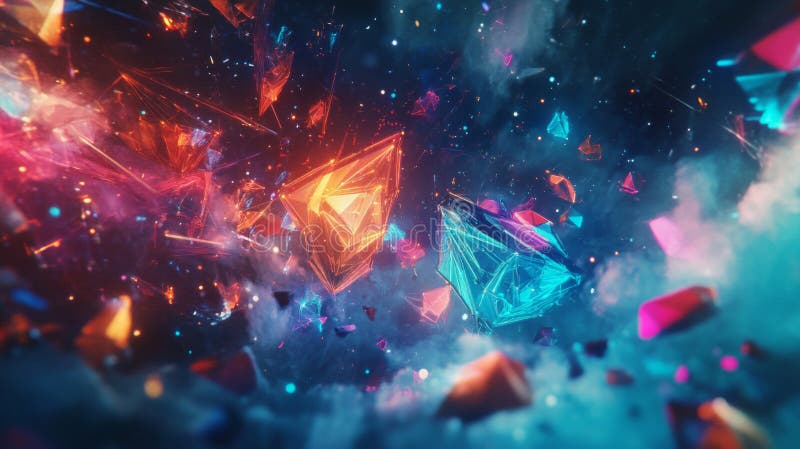 Abstract Geometric Shapes in a Starry, Nebulous Space Stock ...