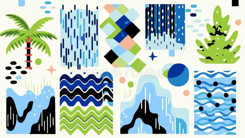 Abstract Geometric Shapes and Tropical Elements Vector Set Stock Photo ...